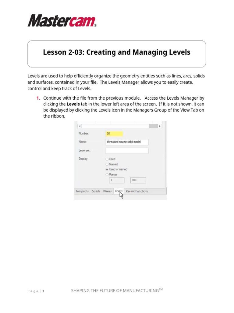L2-03 - Creating and Managing Levels | PDF | Icon (Computing) | Graphical User Interfaces