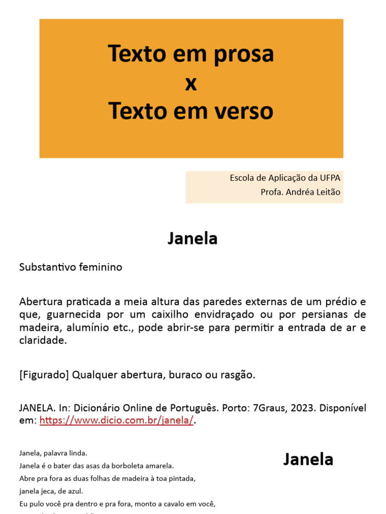 Texto em Prosa X Texto em Verso | PDF | Juvenil