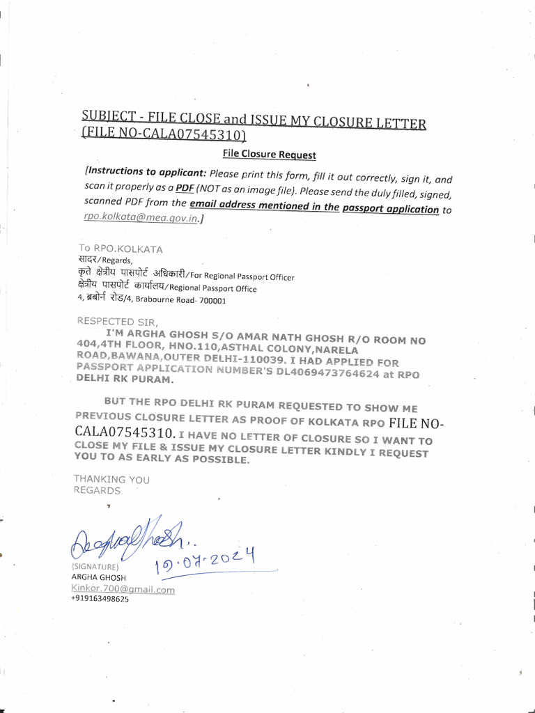File Closure Letter Scanned With Signature | PDF