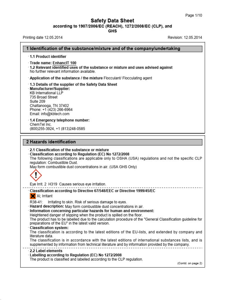 Enhancit 100 Sds | PDF | Dangerous Goods | Toxicity