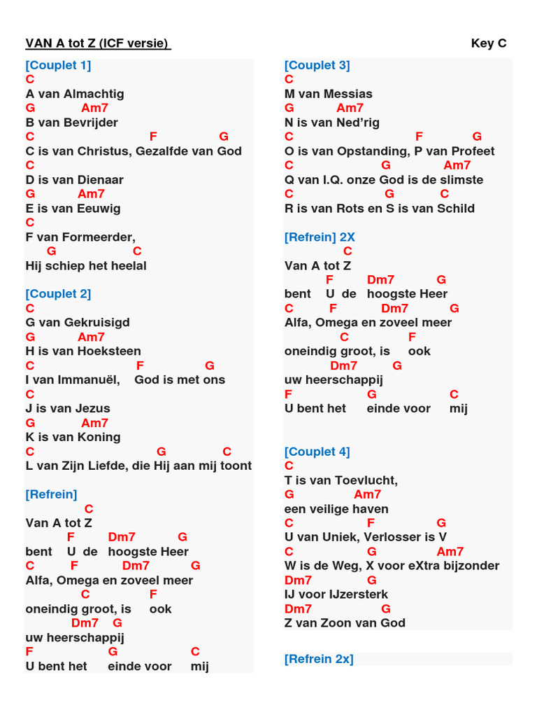 Van a Tot Z ICF Versie -C- Chord | PDF