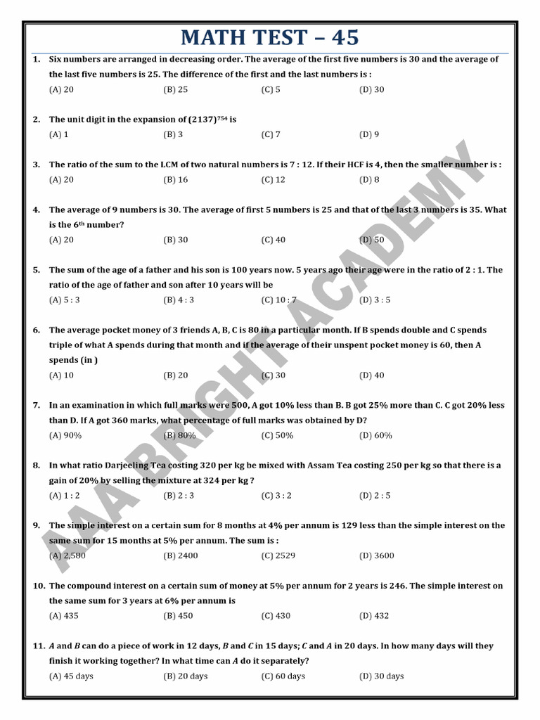 Math Test 45 | PDF
