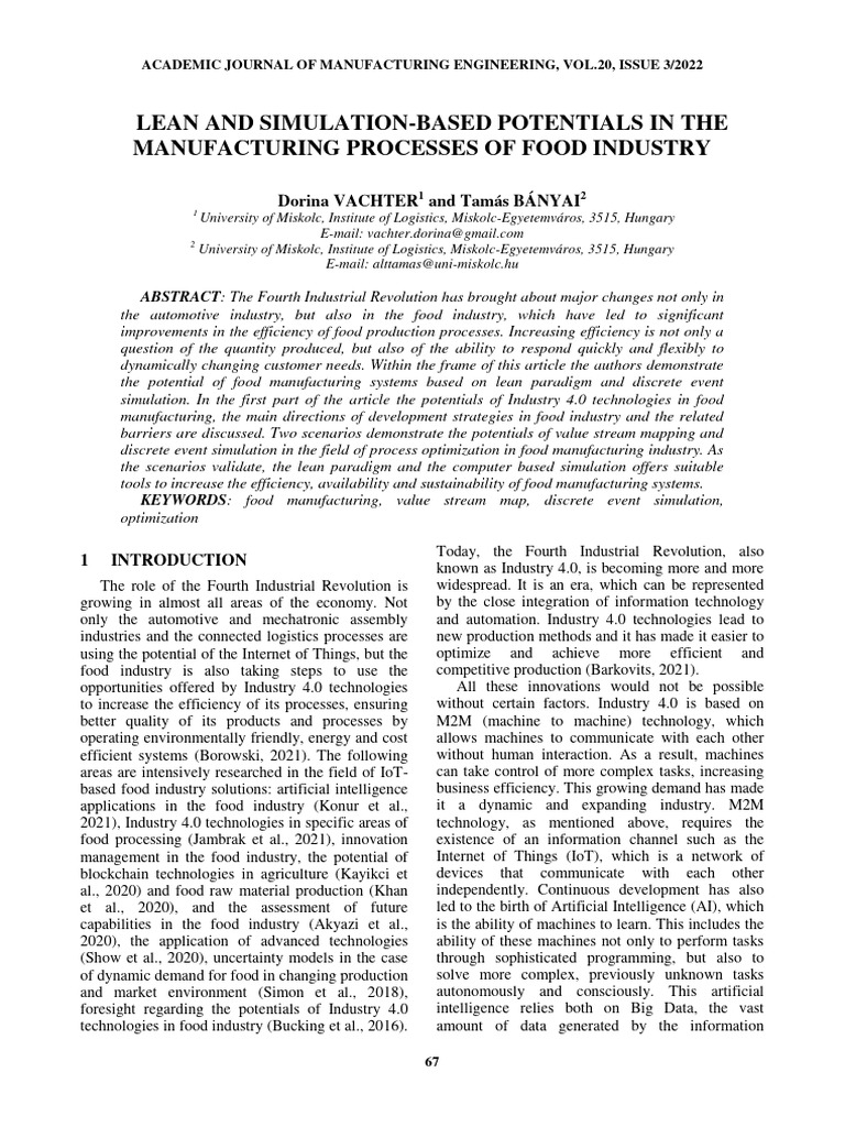 LEAN AND SIMULATION-BASED POTENTIALS IN THE MANUFACTURING PROCESSES OF FOOD INDUSTRY | Download ...