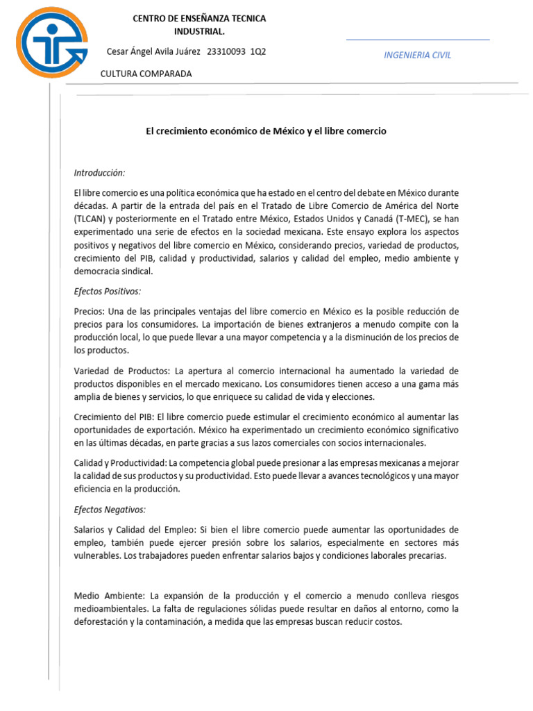 El Crecimiento Económico de México y El Libre comercio-CESAR AVILA ...