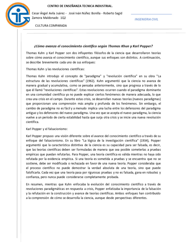 Enfoques de Kuhn y Popper en Ciencia | PDF | Karl Popper | Paradigma