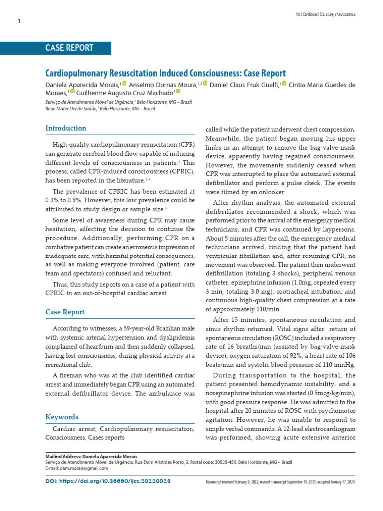 Cardiopulmonary Resuscitation Induced Consciousness Case Report | PDF ...
