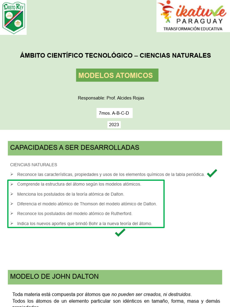Modelos Atómicos: Dalton a Bohr | PDF | Átomos | Núcleo atómico