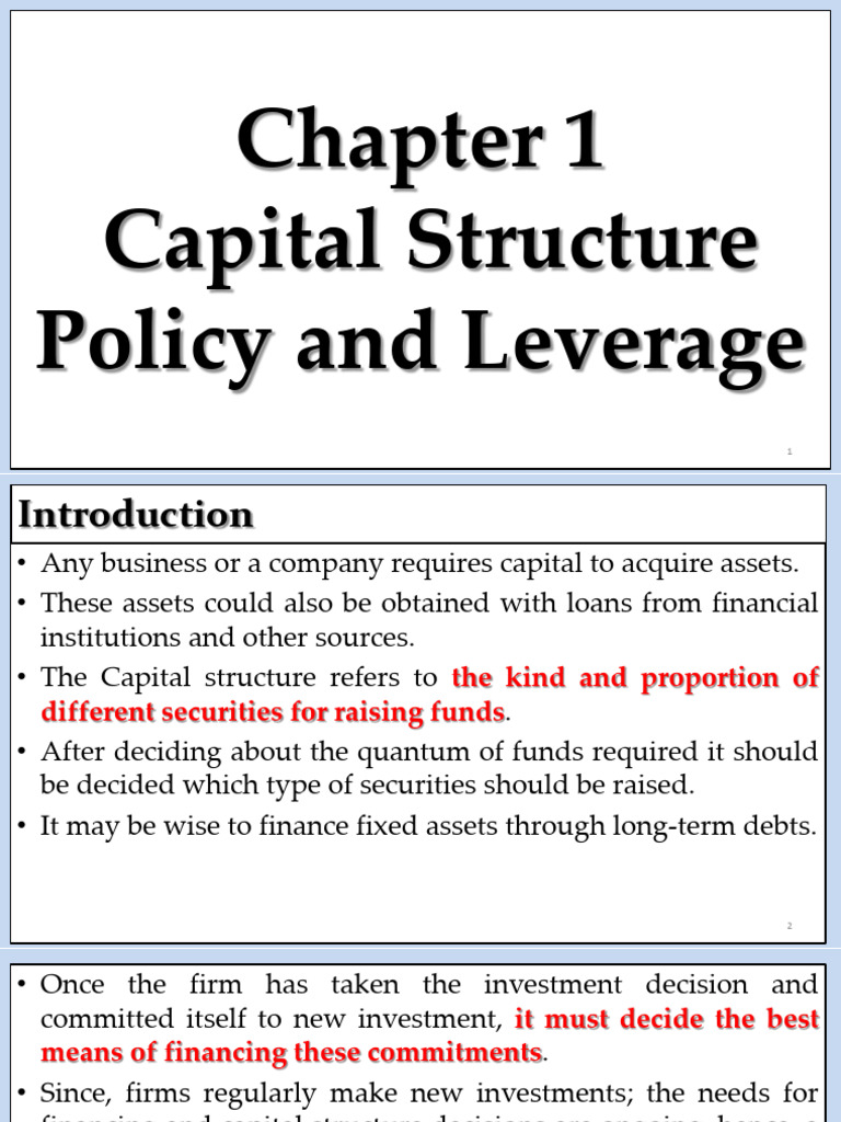 Financial Management II Chapter 1 Capital Structure Policy and Leverage ...