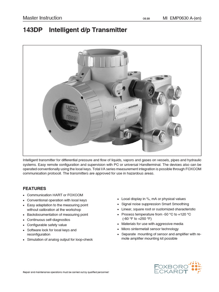 Foxboro 143DP DP Transmitter | PDF | Pressure Measurement | Pressure