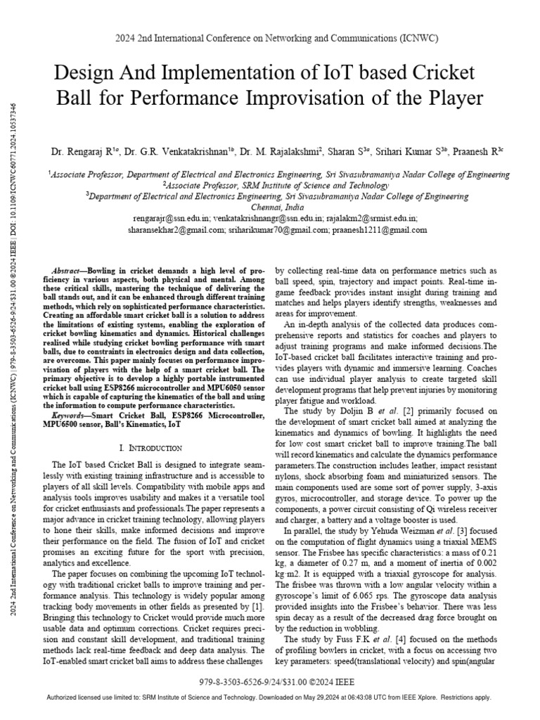 Design and Implementation of IoT Based Cricket Ball For Performance Improvisation of The Player ...