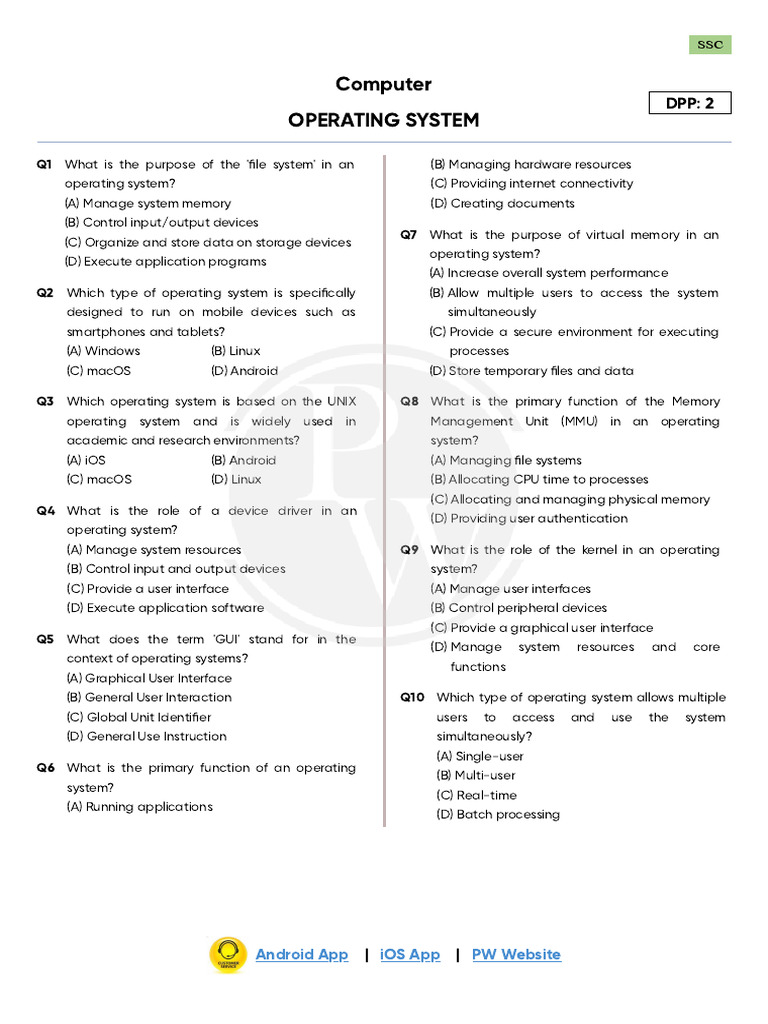 Operating System - DPP 02 (English) | PDF | Operating System | Graphical User Interfaces