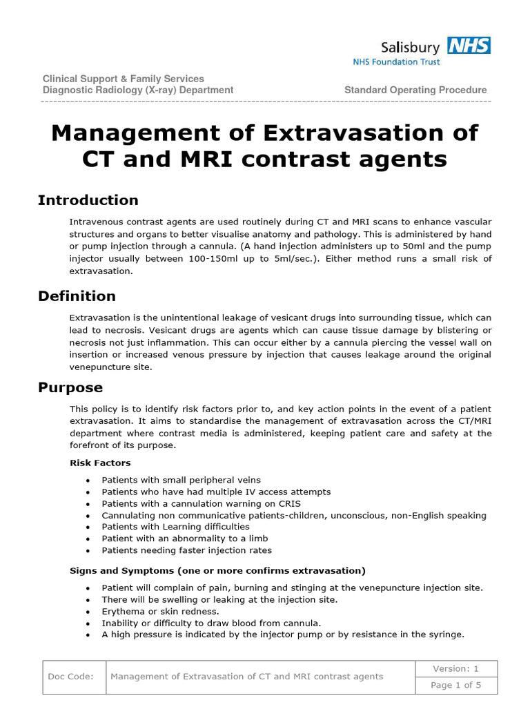 FOI 7274 SoP CT MRI Extravasation Management | PDF | Radiology | Ct Scan
