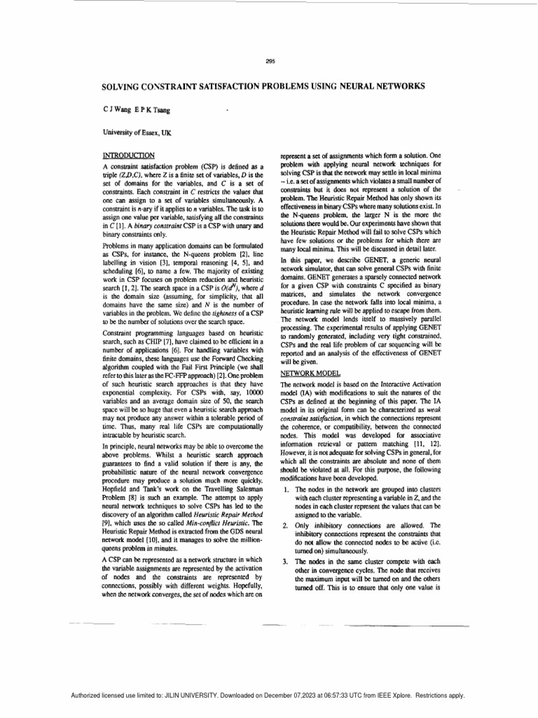 Solving Constraint Satisfaction Problems Using Neural Networks Pdf Computer Programming 