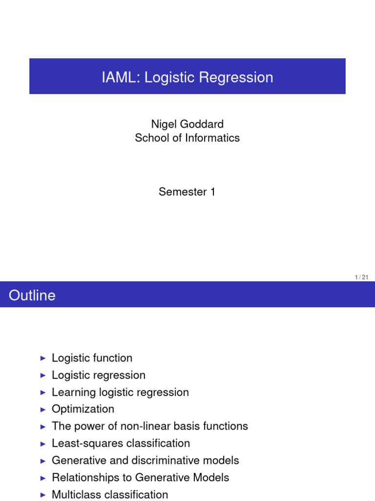 Week 4 Logistic | PDF | Statistical Classification | Logistic Regression Week 4 Logistic | PDF | Statistical Classification | Logistic Regression