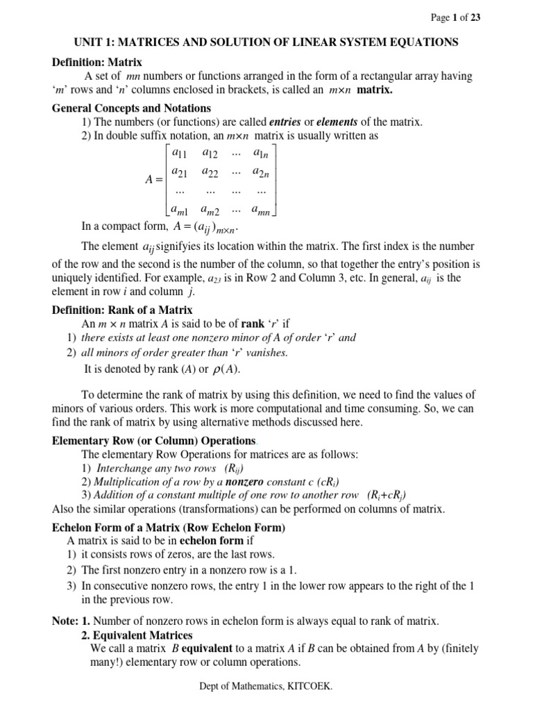 Matrices and Linear Equations Guide | PDF | Matrix (Mathematics ...