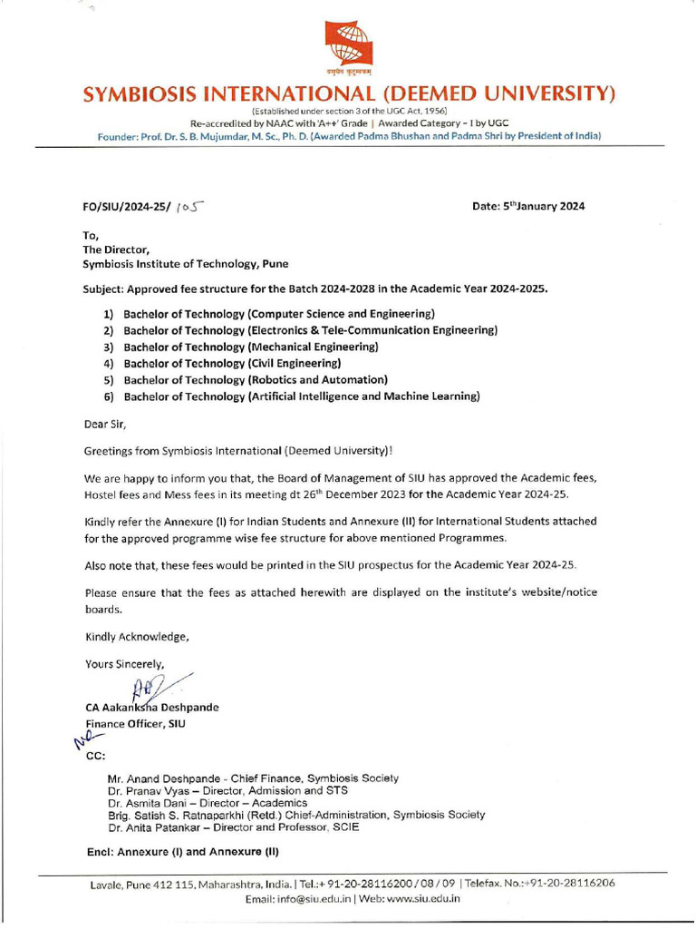 Revised_SIT Pune_UG_Fee Approval Letter AY 2024-25-0001_compressed | PDF