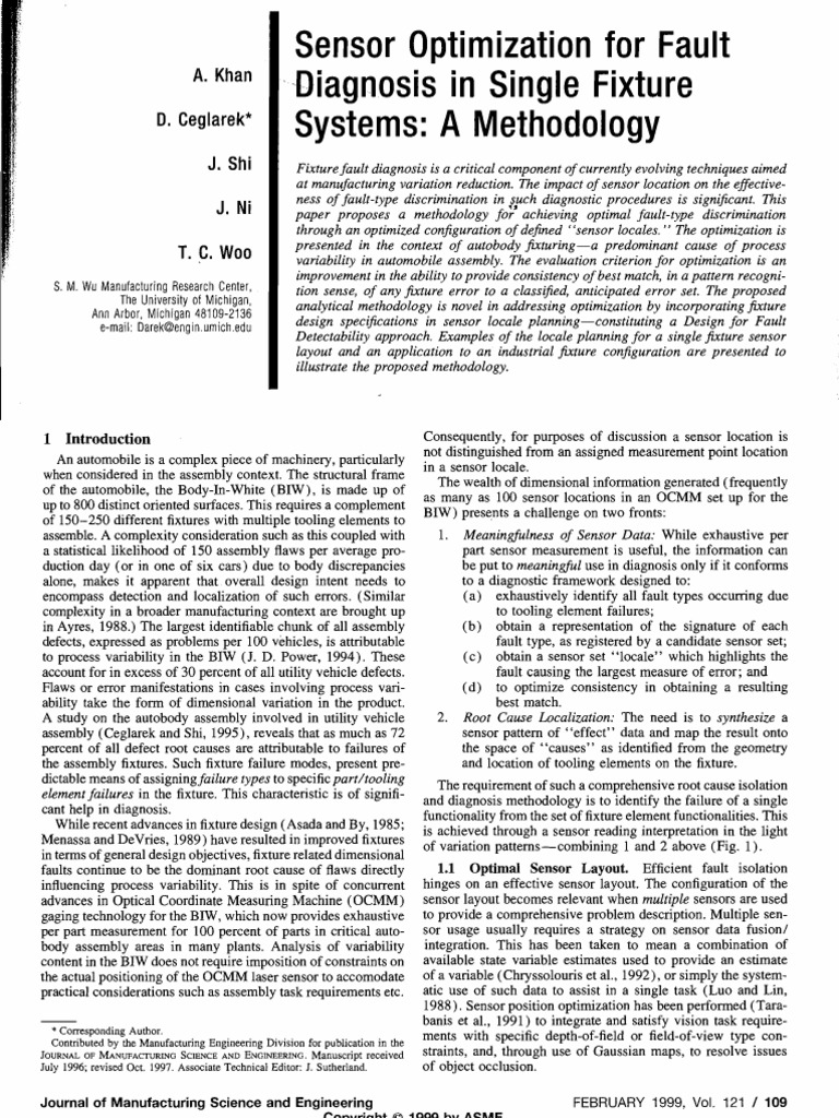 ASMEJMSE Sensor SingleStationKhanCeglarek | PDF | Mathematical Optimization | Euclidean Vector