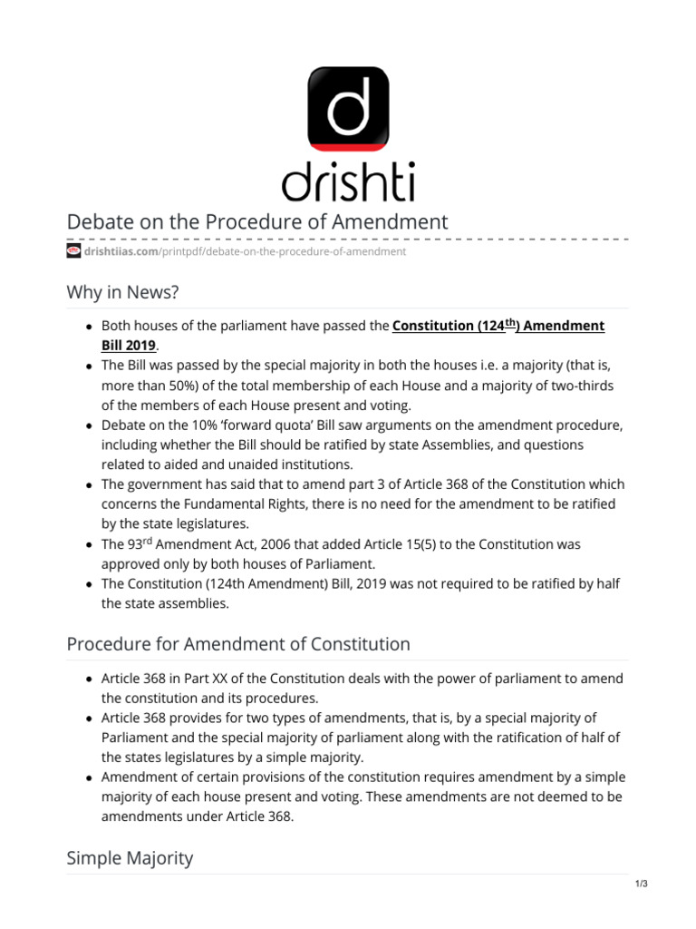 Debate On The Procedure of Amendment | PDF | Constitutional Amendment ...