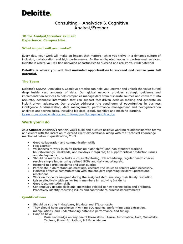 Deloitte India Operate Campus Consulting SAMA A&c Analyst JD | PDF ...