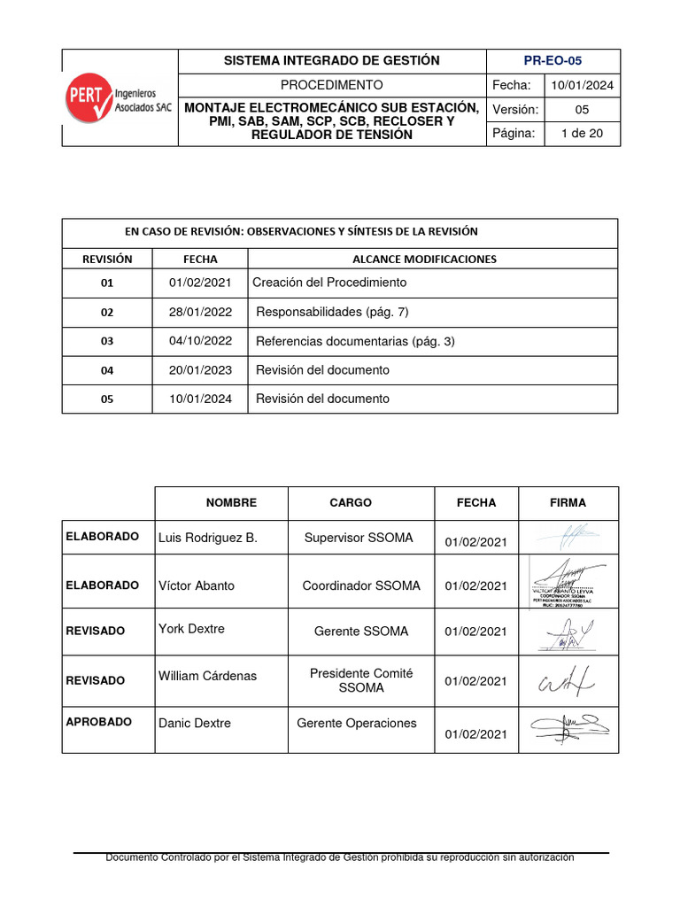 PR-EO-05 v5 Montaje Electromecanico SE, PMI, SAB, SAM, SCP, SCB, Reclos... | PDF | Aislador ...