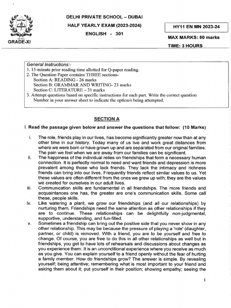 2023 24 Hye gr11 English | PDF