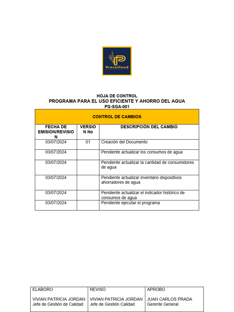 Pg-Sga-001 Programa de Ahorro y Uso Eficiente Del Agua | PDF | Agua | Presupuesto