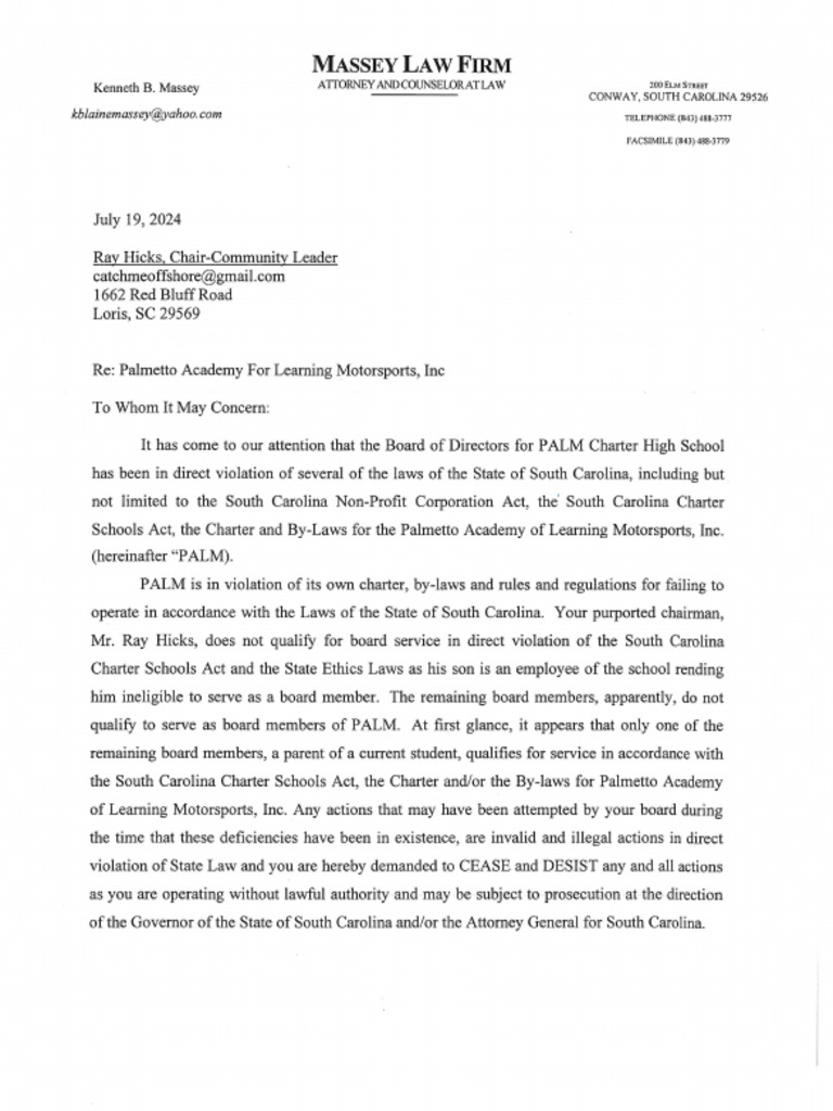 PALM Charter Cease and Desist | PDF