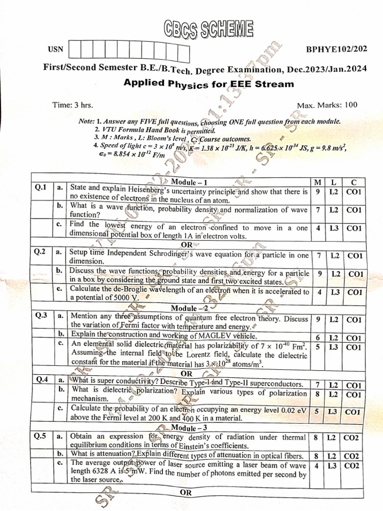 Physics QP EEE Stream 1 | PDF
