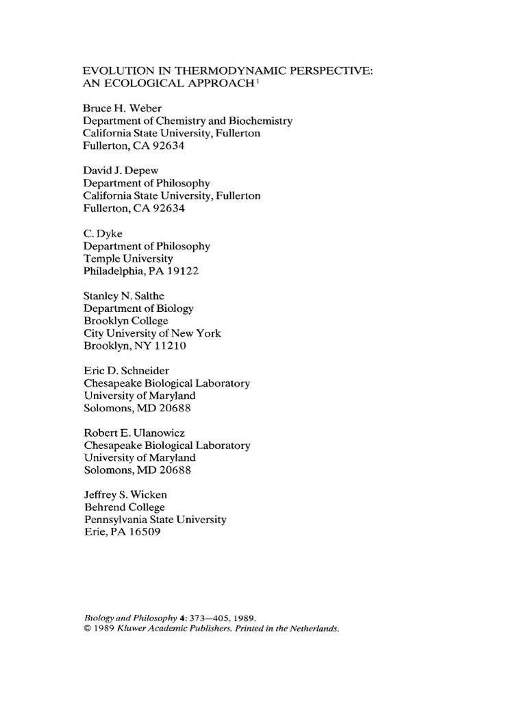 Weber 1989 | PDF | Entropy | Ecology