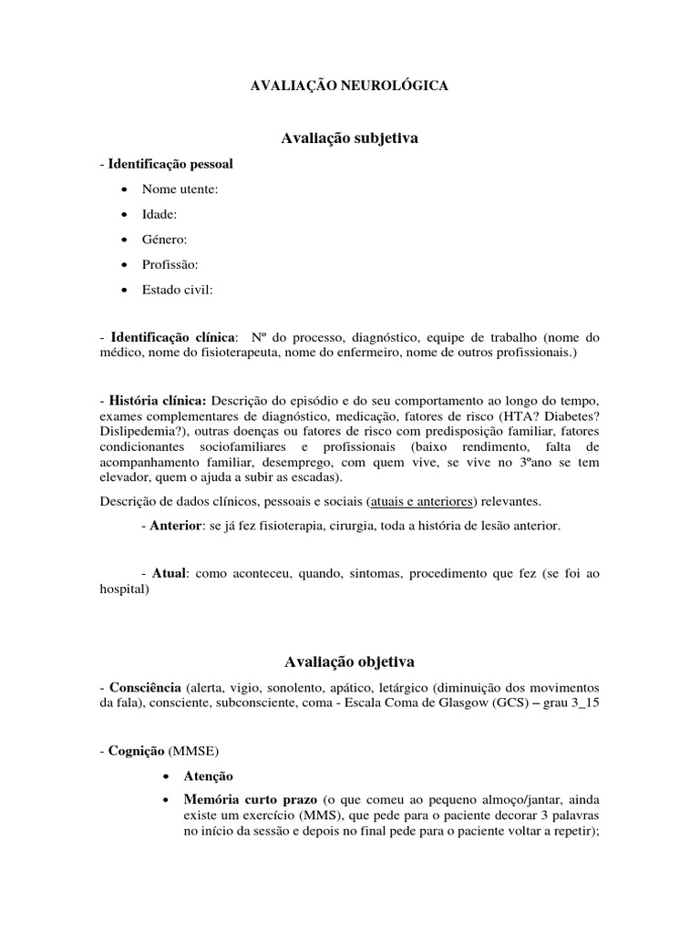 Avaliação Neurológica e Coma Vigil | PDF | Coma | Fisioterapia