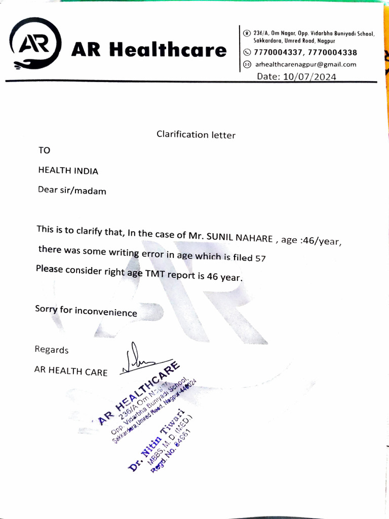 Clarification Letter for Mr. Sunil Nahare | PDF
