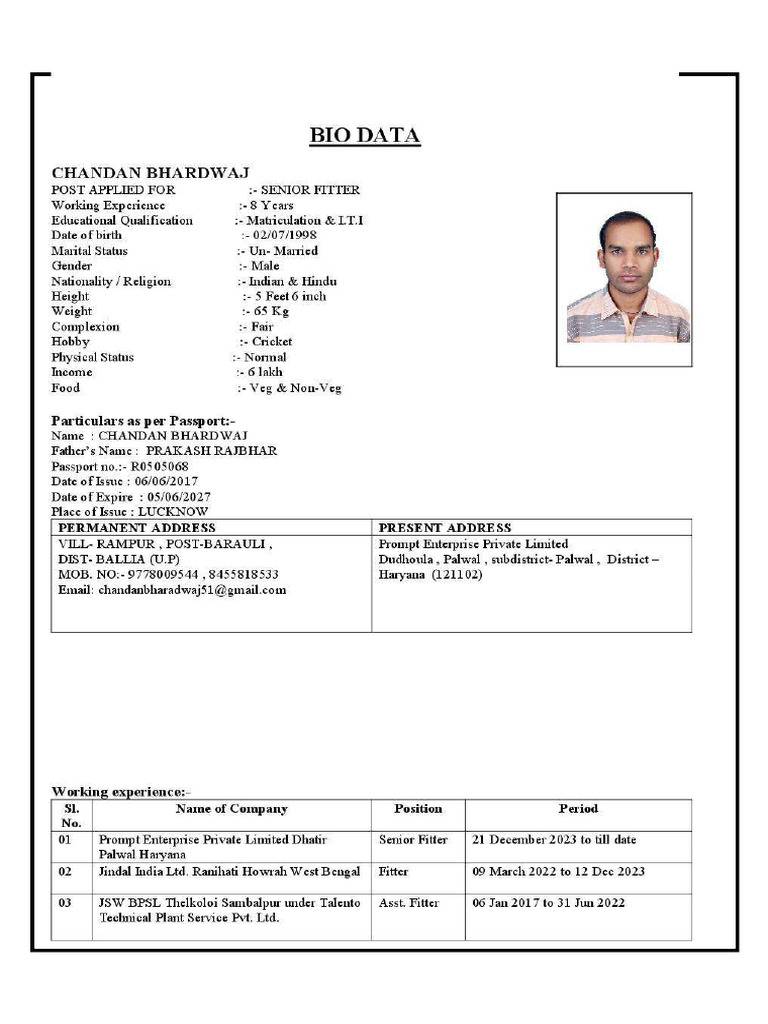 chandan bhardwaj bio data 02_ | PDF