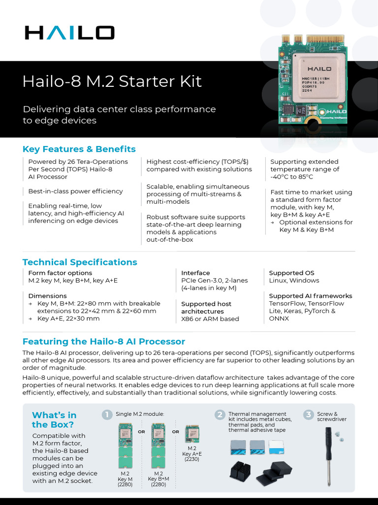Hailo8 m.2 Starter Kit Product Brief 1.24 | PDF | Artificial ...