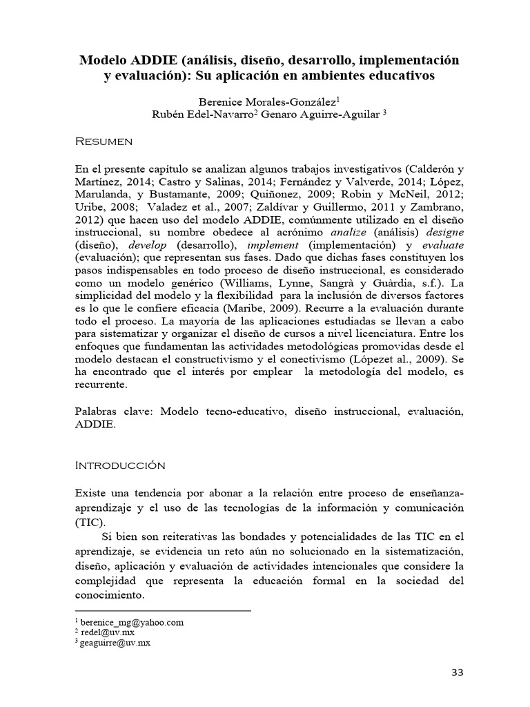 Modelo ADDIE | PDF | Diseño instruccional | Aprendizaje