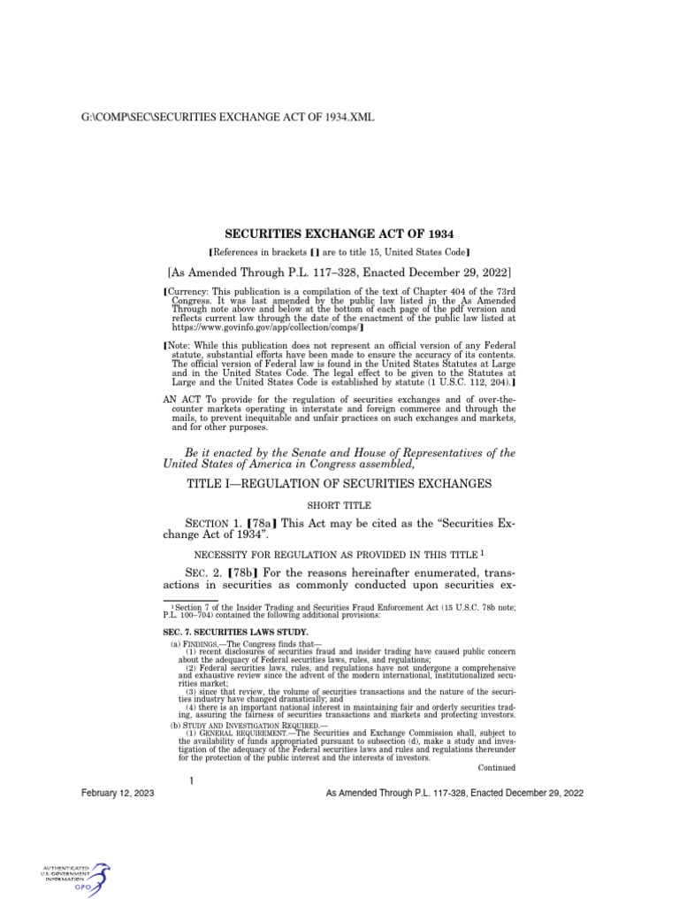 The 1 Securities and Exchange Act 1934 (Dragged) | PDF | United States ...