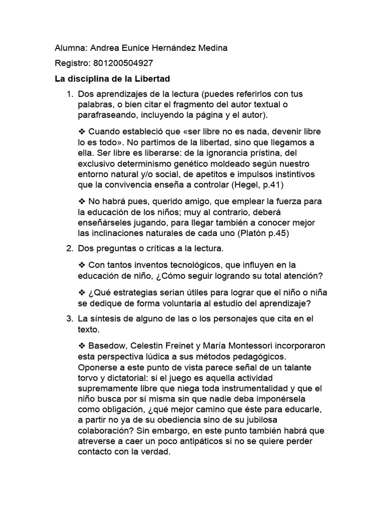 Tarea La Disciplina... de Filo | PDF | Pedagogía | Conocimiento