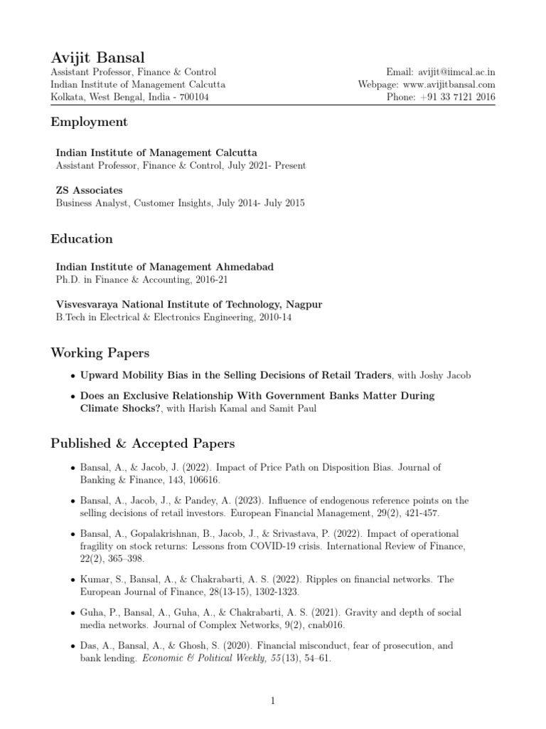 Avijit CV IIMC | PDF | Economies