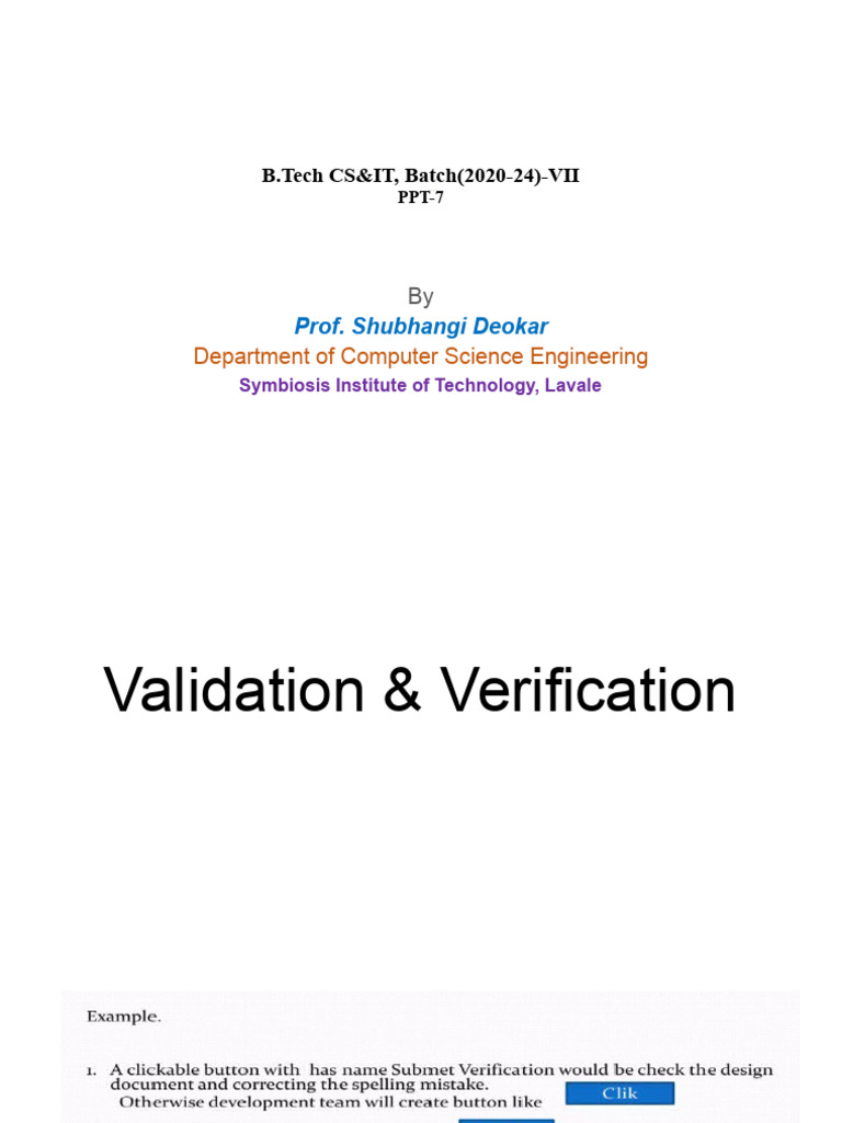Validation & Verification-PPT-7 | PDF | Software Testing | Verification ...
