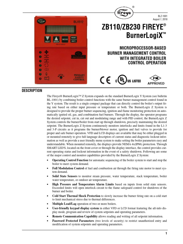 Burnerlogix zb110 zb230 Microprocessor Burner Management Control | PDF ...