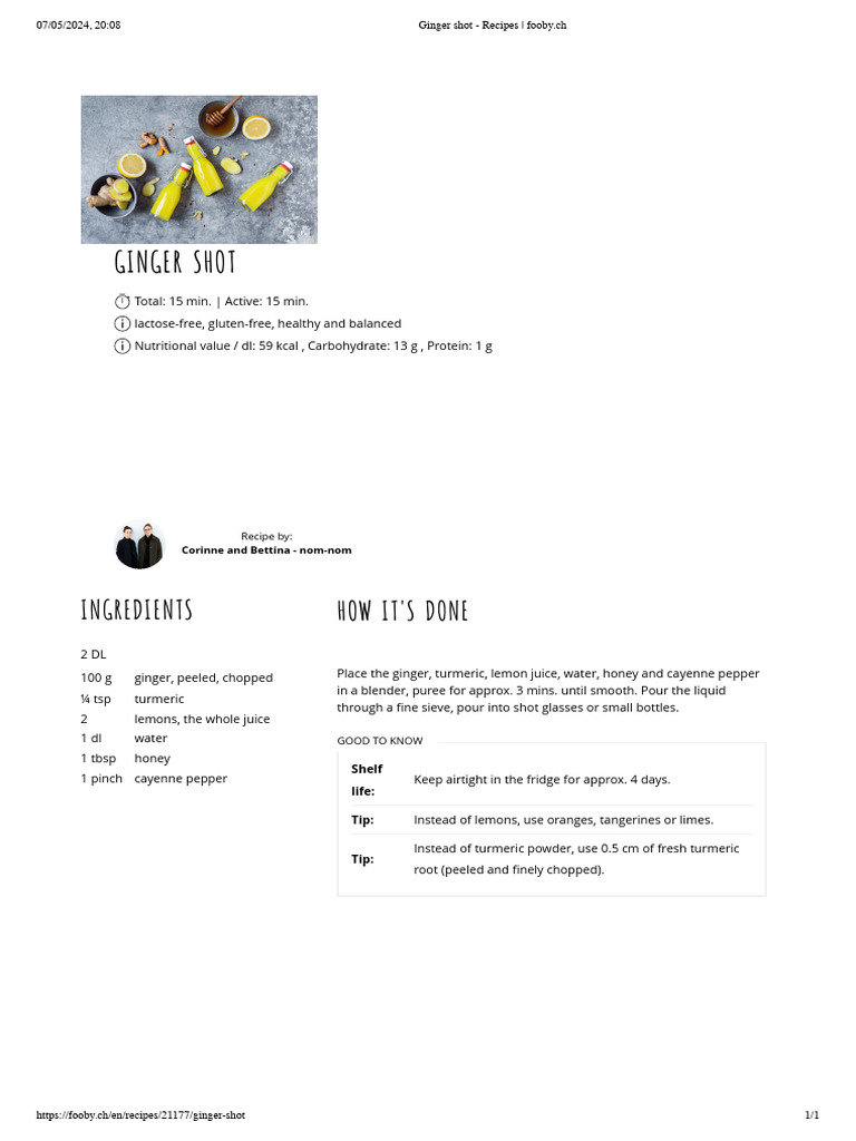 Ginger Shot - Recipes - Fooby - CH | PDF
