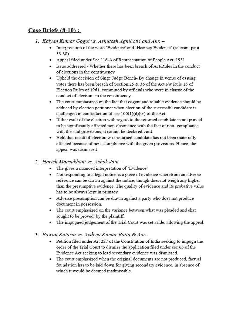 Case Briefs | PDF | Evidence | Relevance (Law)
