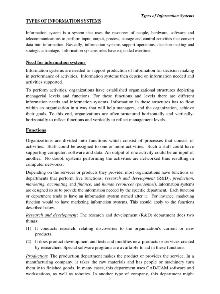 Types of Information Systems | PDF | Information System | Supply Chain ...