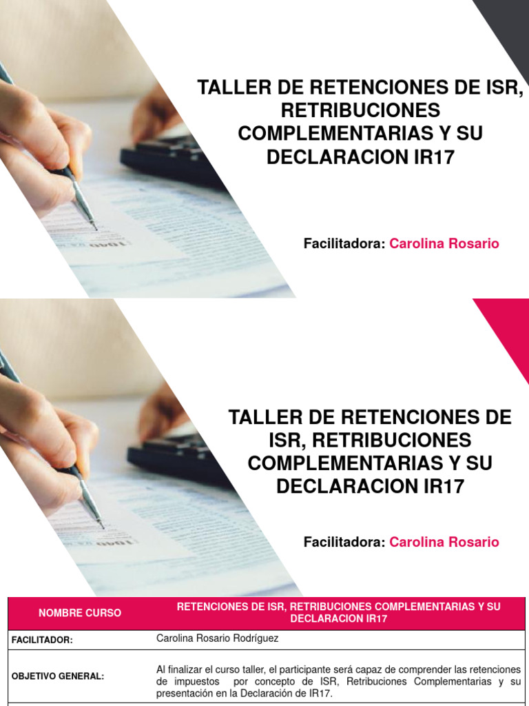 vf-TALLER RETENCIONES DE IMPUESTOS ISR Y RETRIBUCIONES COMPLEMENTARIAS ...