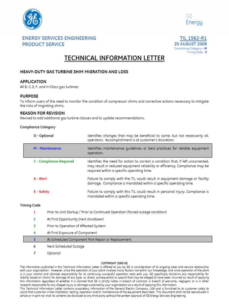 Technical Information Letter: Energy Services Engineering Product Service TIL 1562-R1 | PDF
