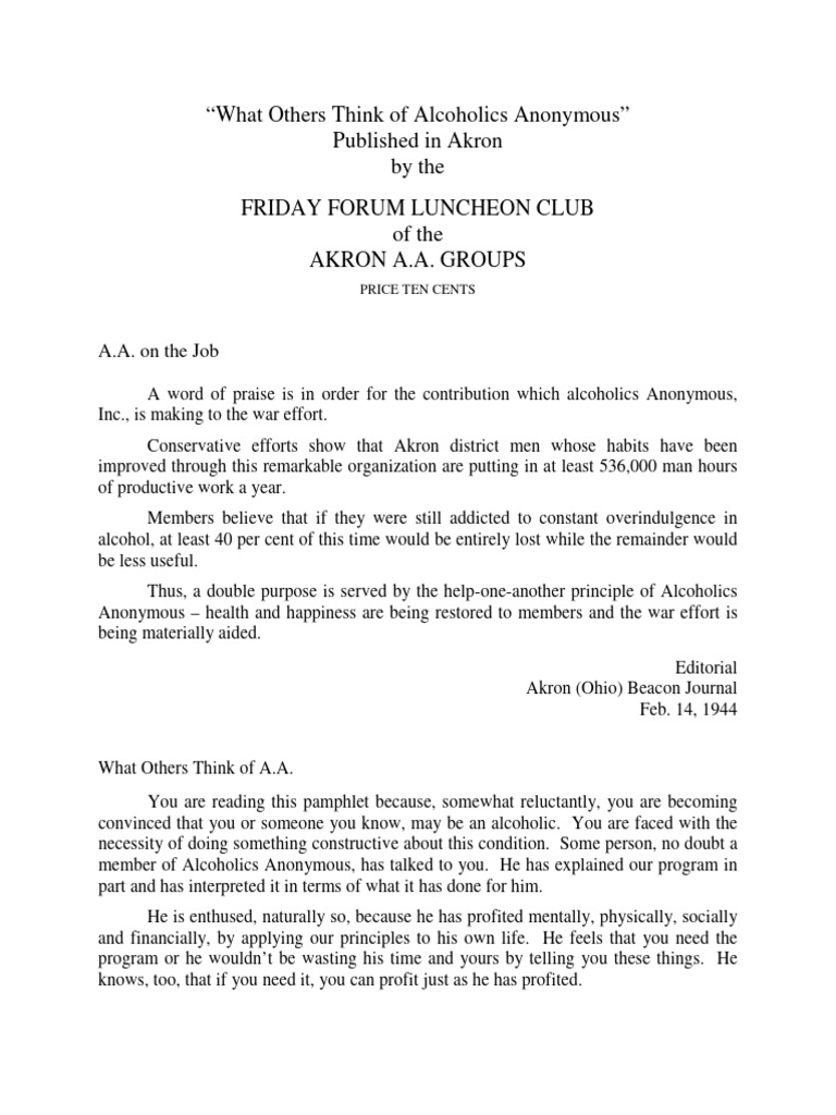 6 Akron Pamphlet - What Others Think of AA 1940s | PDF | Alcoholics ...