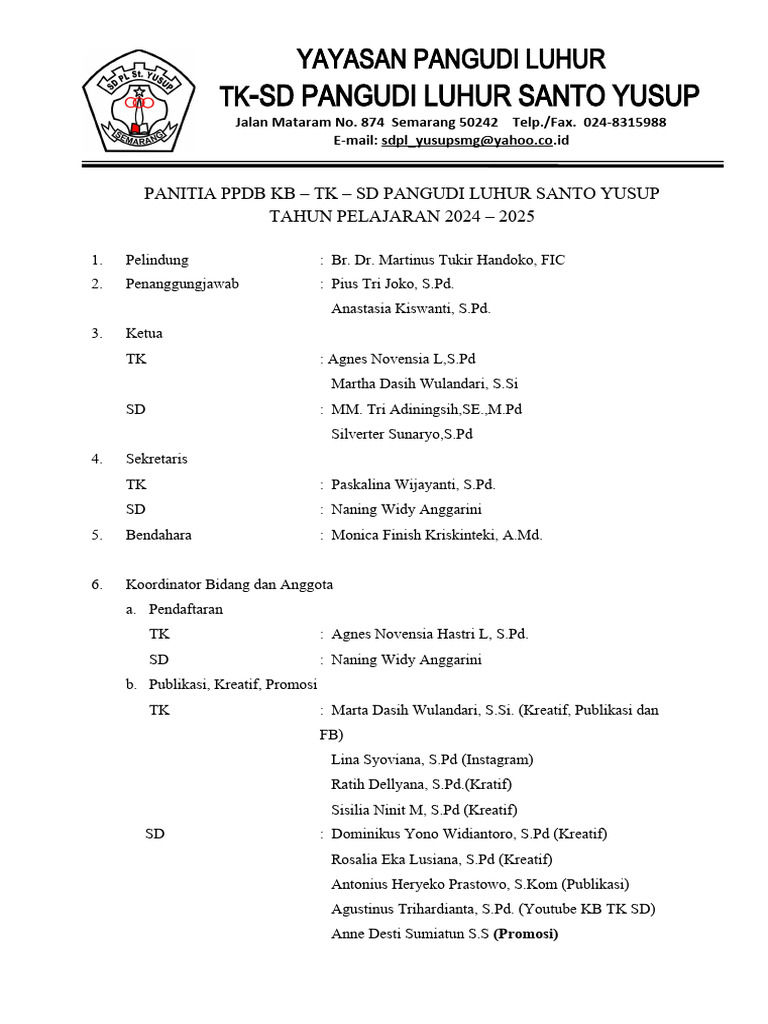 Susunan Kepanitiaan PPDB 2526 | PDF | Kesehatan Holistik