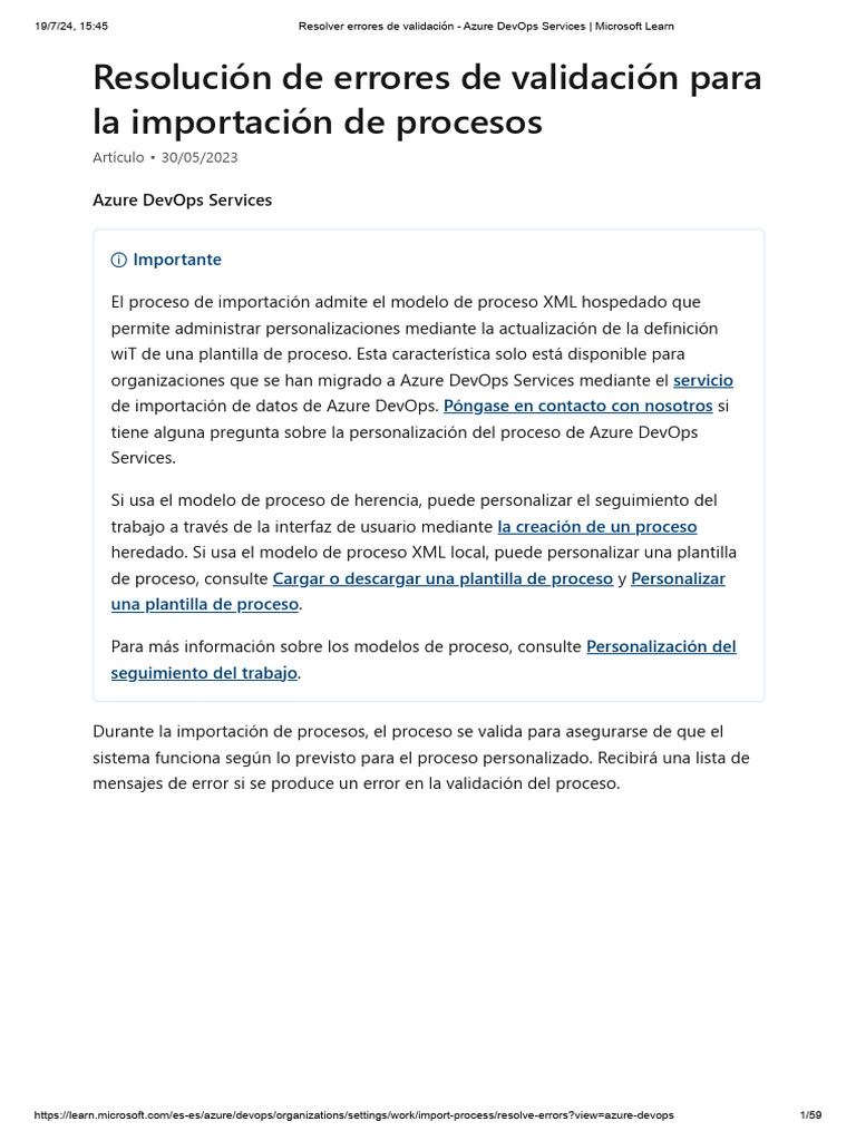 Resolver Errores de Validación - Azure DevOps Services - Microsoft Learn | PDF | Xml | Microsoft ...