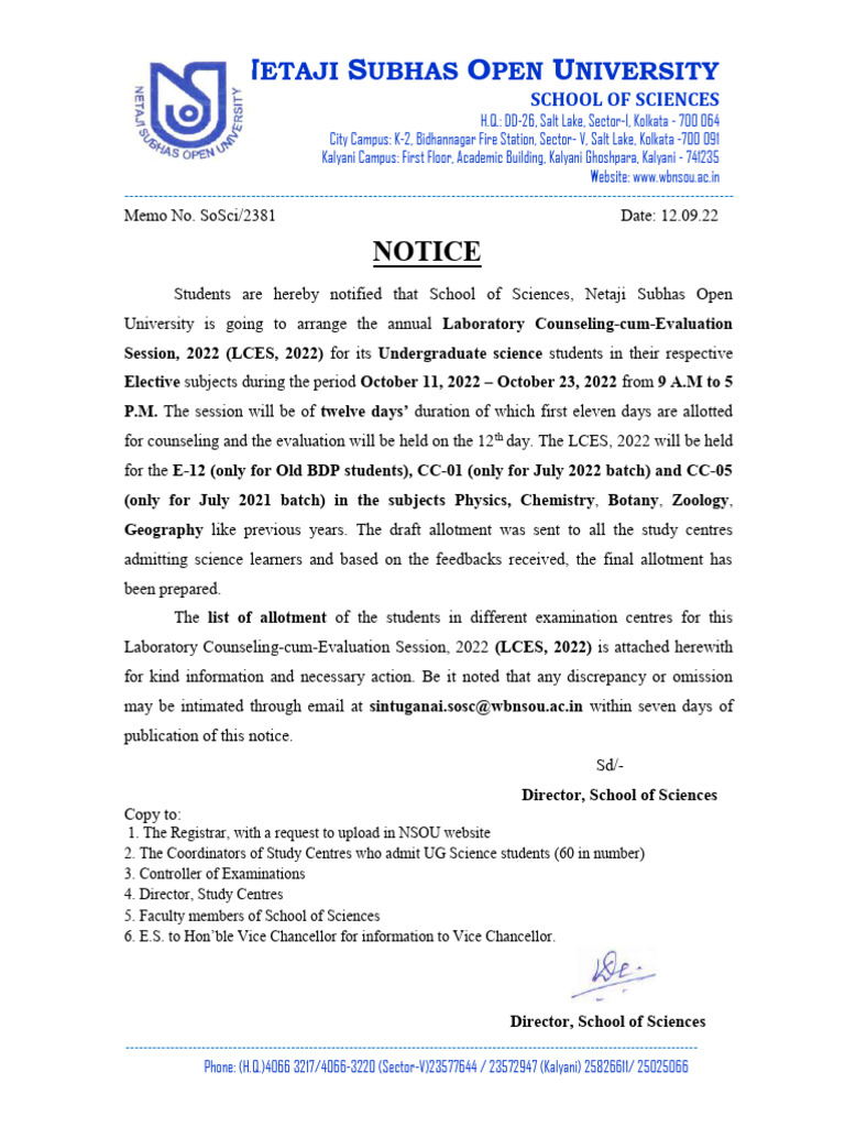 LCES 2022 Notice Allotment October 2022 | PDF