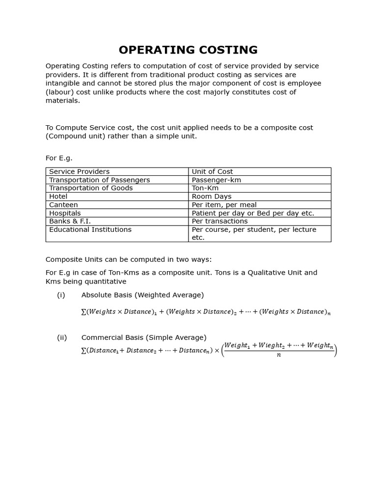Operating Costing | Download Free PDF | Expense | Teachers