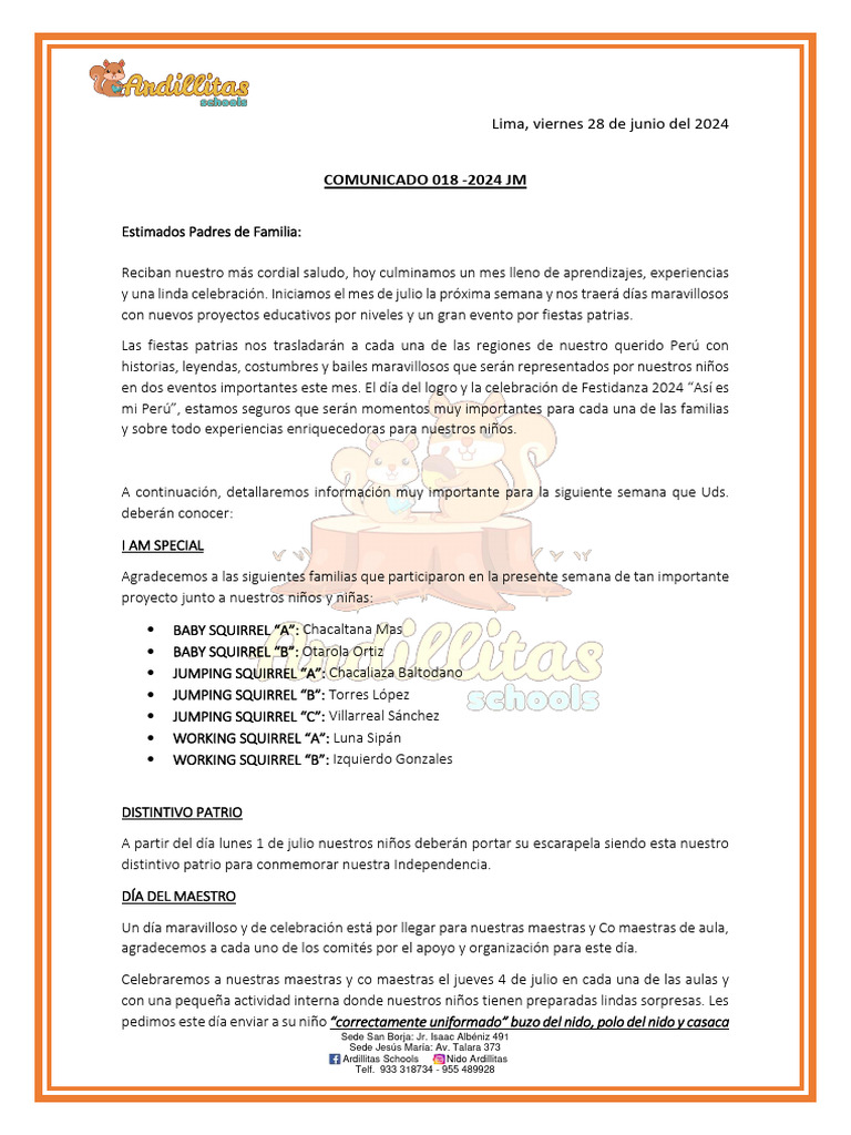 Comunicado 018 - 2024 JM | PDF